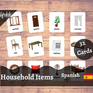 Household Items Spanish Flash Cards, English Bilingual Cards ...