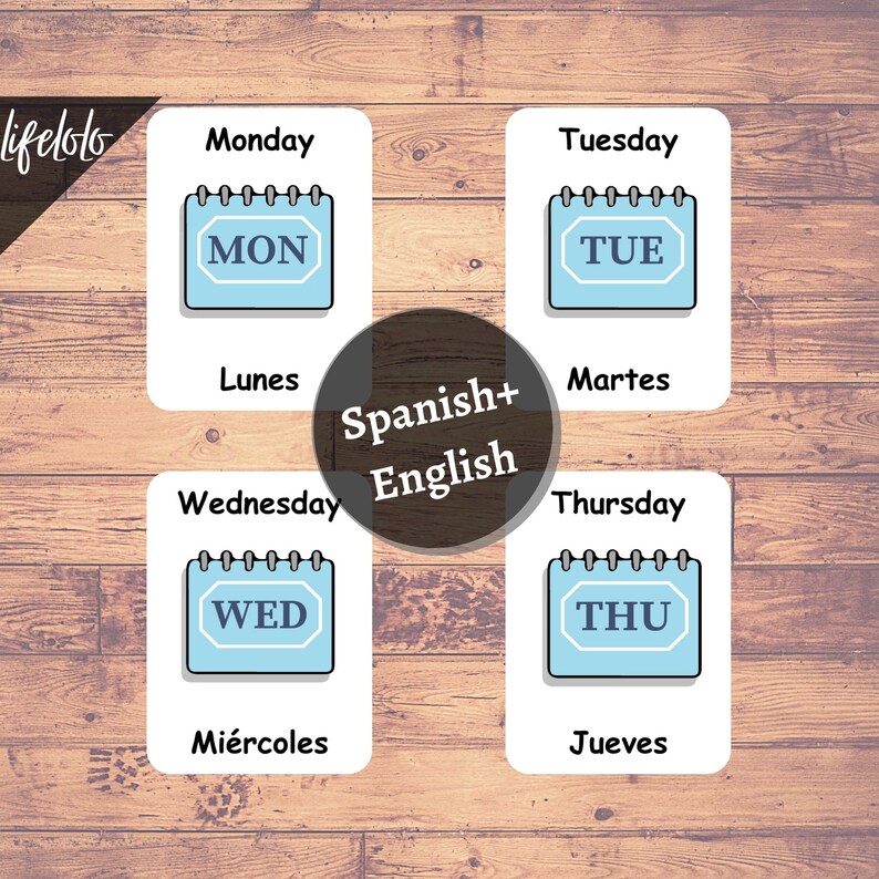 Days of the Week | SPANISH | English Bilingual Cards | 12 Spanish Flash ...