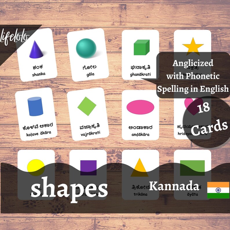 Shapes KANNADA Flash Cards English Bilingual Cards | Etsy