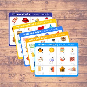 A E I O U Short CVC Words - Write & Wipe Mat | Language Writing Skills ...