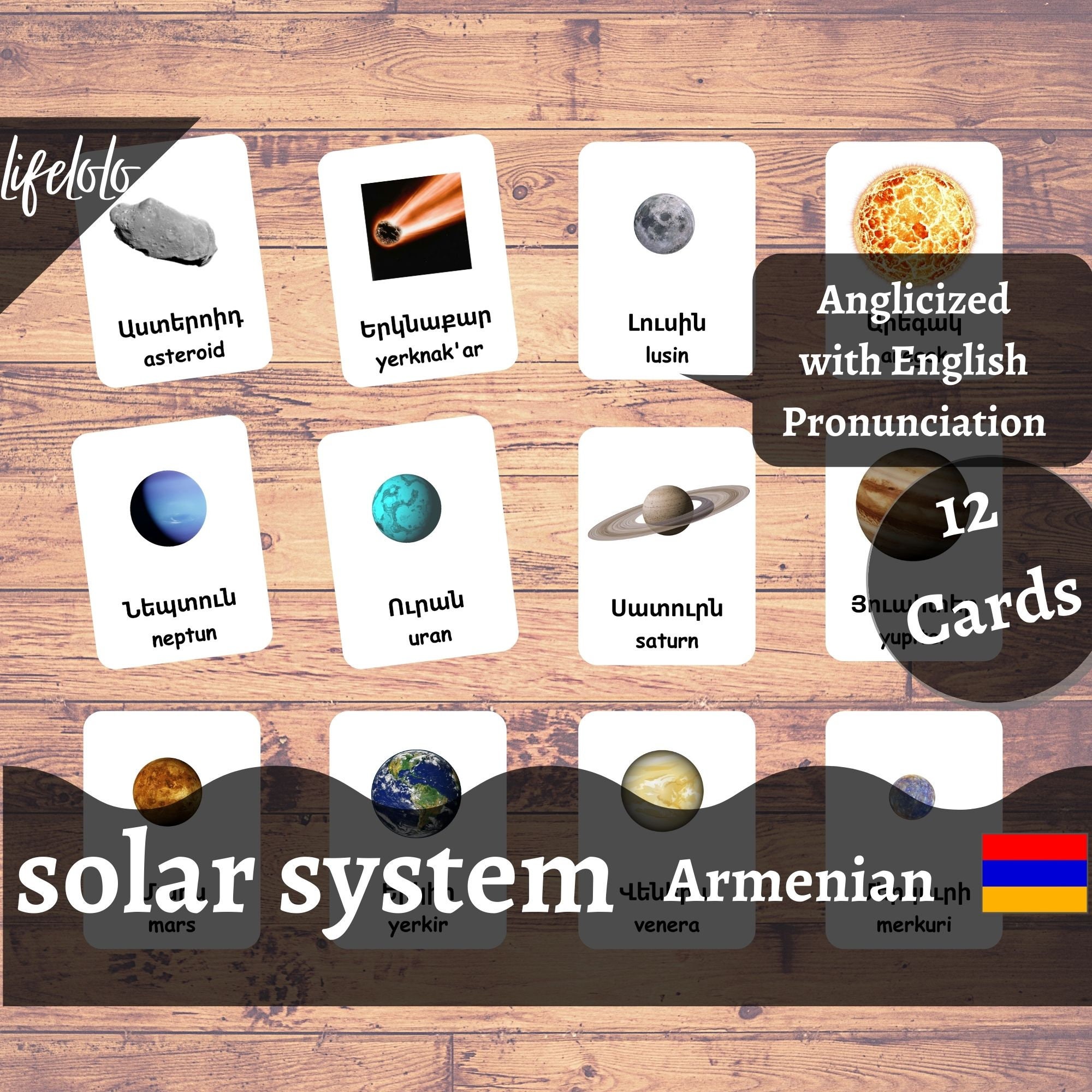 Solar System Armenian Flash Cards English Bilingual Cards - Etsy