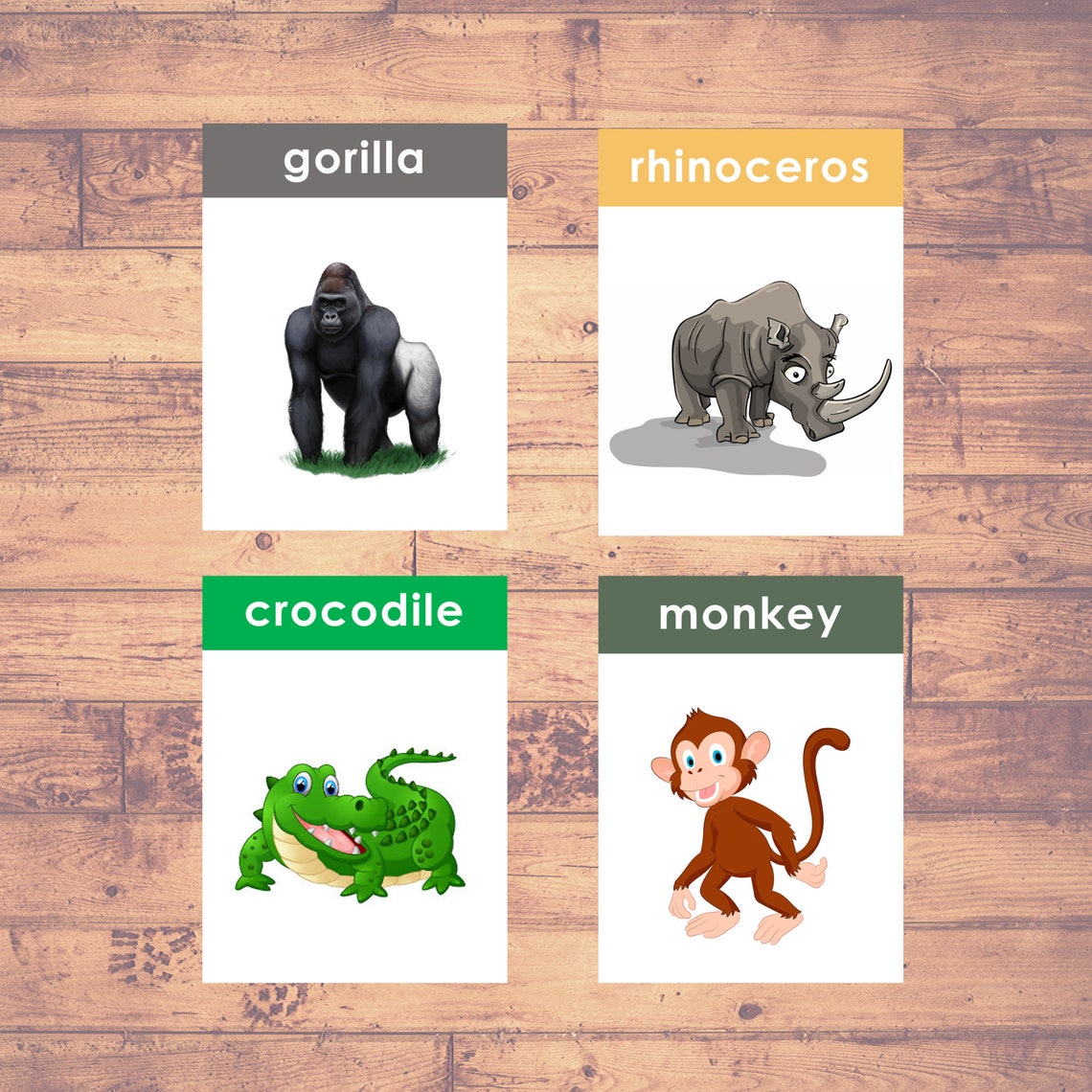 Wild Animals Flashcards Montessori Homeschooling - Etsy