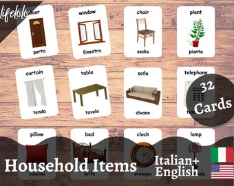 Italian English Flash Cards - Etsy