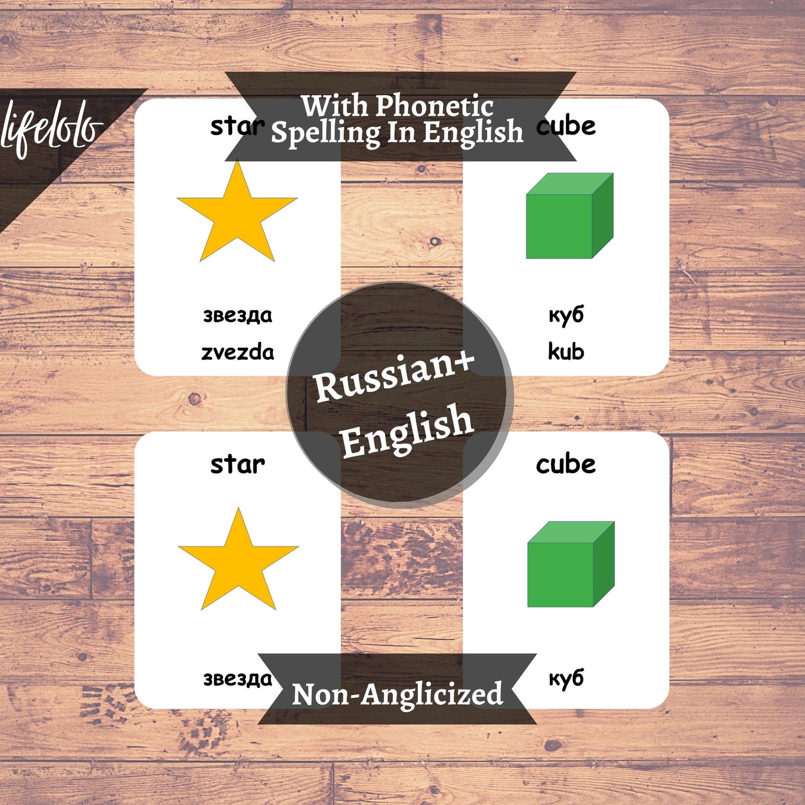 Shapes RUSSIAN Flash Cards English Bilingual Cards Geometric Shapes ...