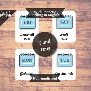 Days of the Week | TAMIL | English Bilingual Cards | 12 Tamil Flash ...