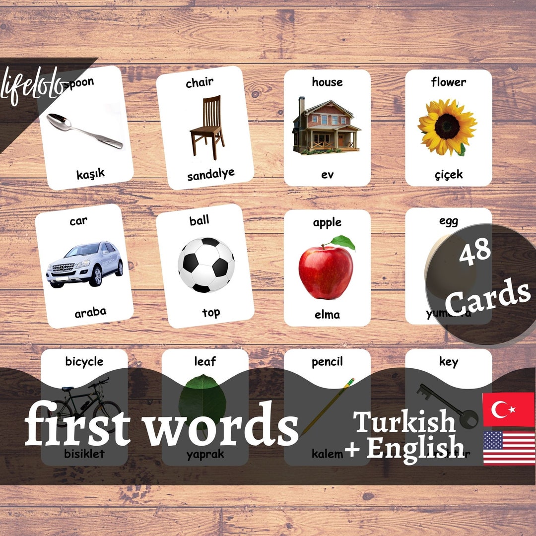 First Words TURKISH Version - English Bilingual Cards | 48 Flash Cards ...