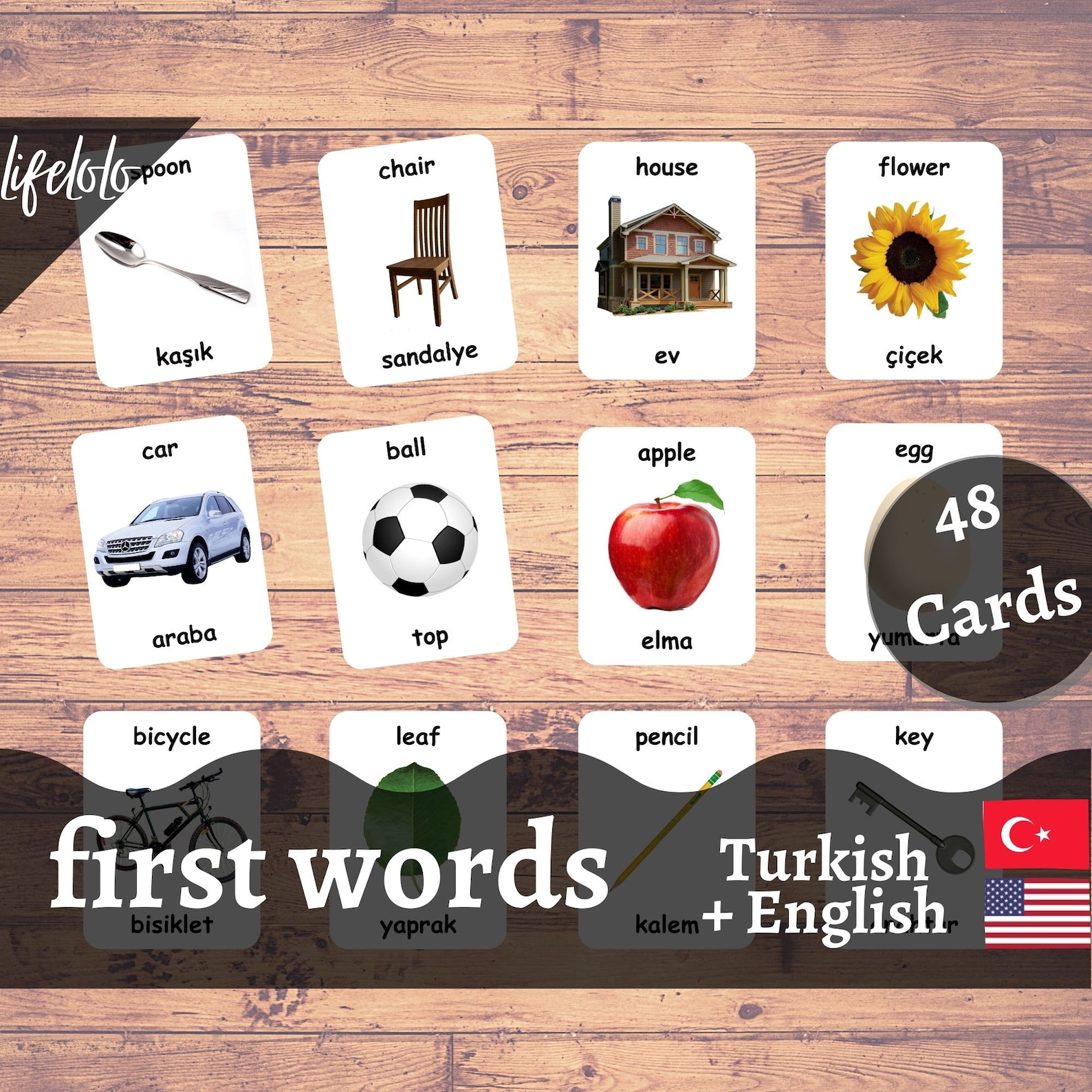 First Words TURKISH Version English Bilingual Cards 48 - Etsy.de First Words TURKISH Version English Bilingual Cards 48 - Etsy.de