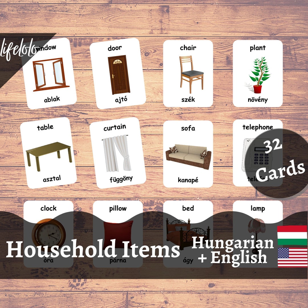 Household Items Hungarian Flash Cards, English Bilingual Cards ...