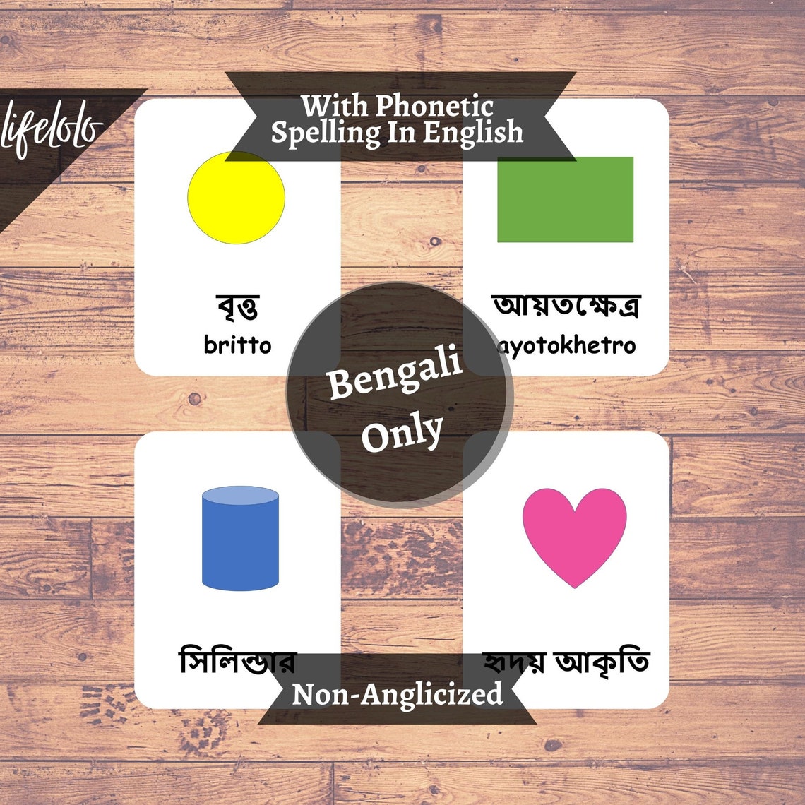 Shapes BENGALI Flash Cards | English Bilingual Cards | Geometric Shapes ...