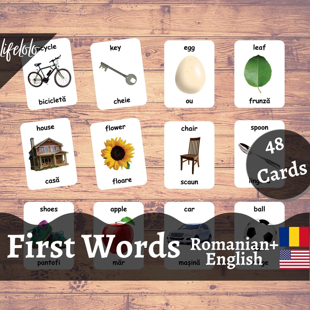 First Words ROMANIAN Version - English Bilingual Cards | 48 Romanian ...