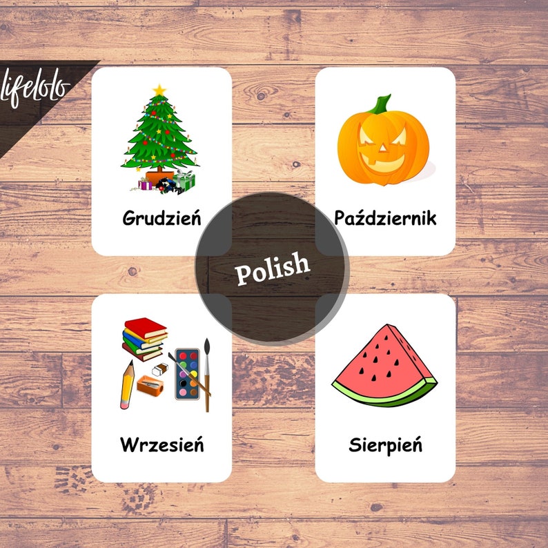 Months of the Year POLISH Flash Cards 12 Bilingual Cards - Etsy