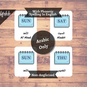 Days of the Week | ARABIC | English Bilingual Cards | 12 Arabic Flash ...