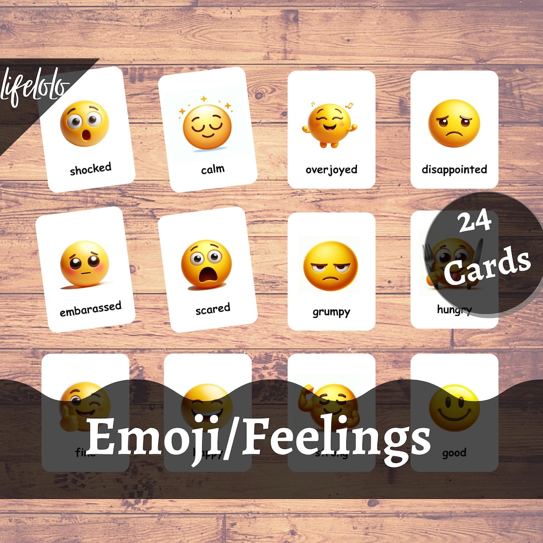 Emotion Emoji Flashcards for Kids and Teens, Teach Feelings & Actions ...