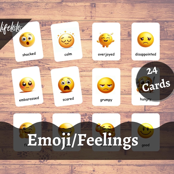 Emotions Flashcards Emoji - Etsy