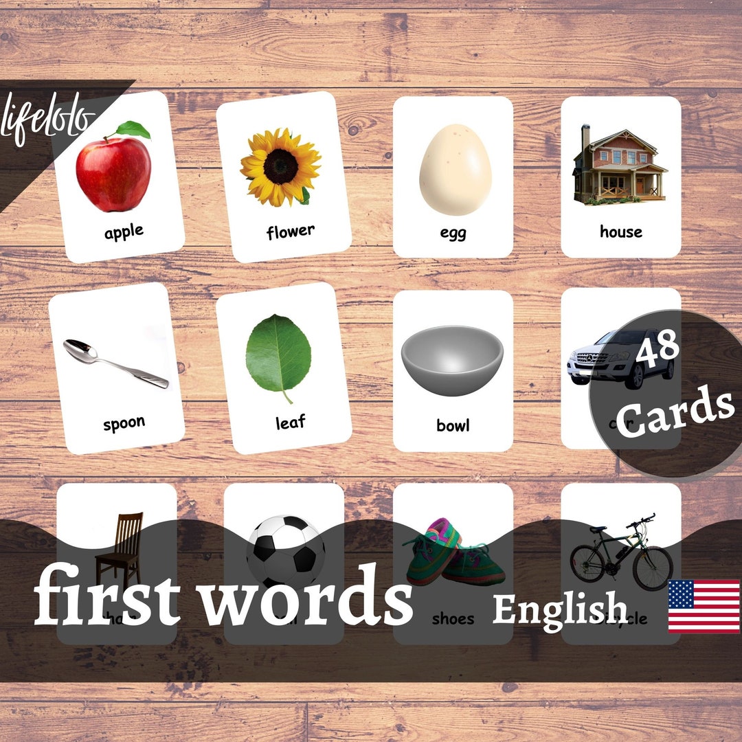 First Words (real Pictures), Flash Cards, US and UK English, Montessori ...