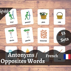 Antonyms FRENCH Flashcards, English Bilingual Cards, 104 Opposite Words ...