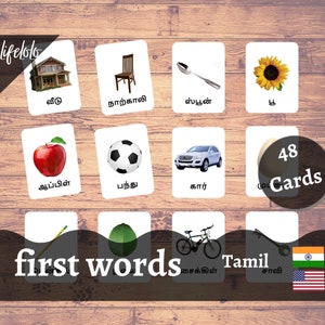 First Words TAMIL Version - English Bilingual Cards | 48 Tamil Flash ...