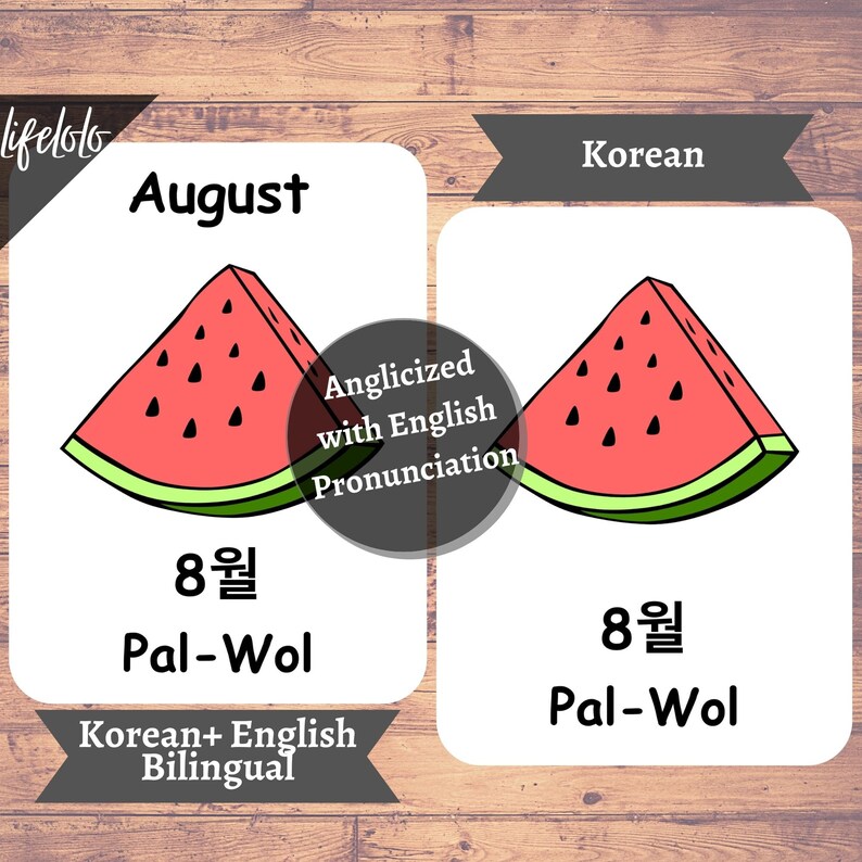 Months of the Year KOREAN Flash Cards 12 Bilingual Cards - Etsy