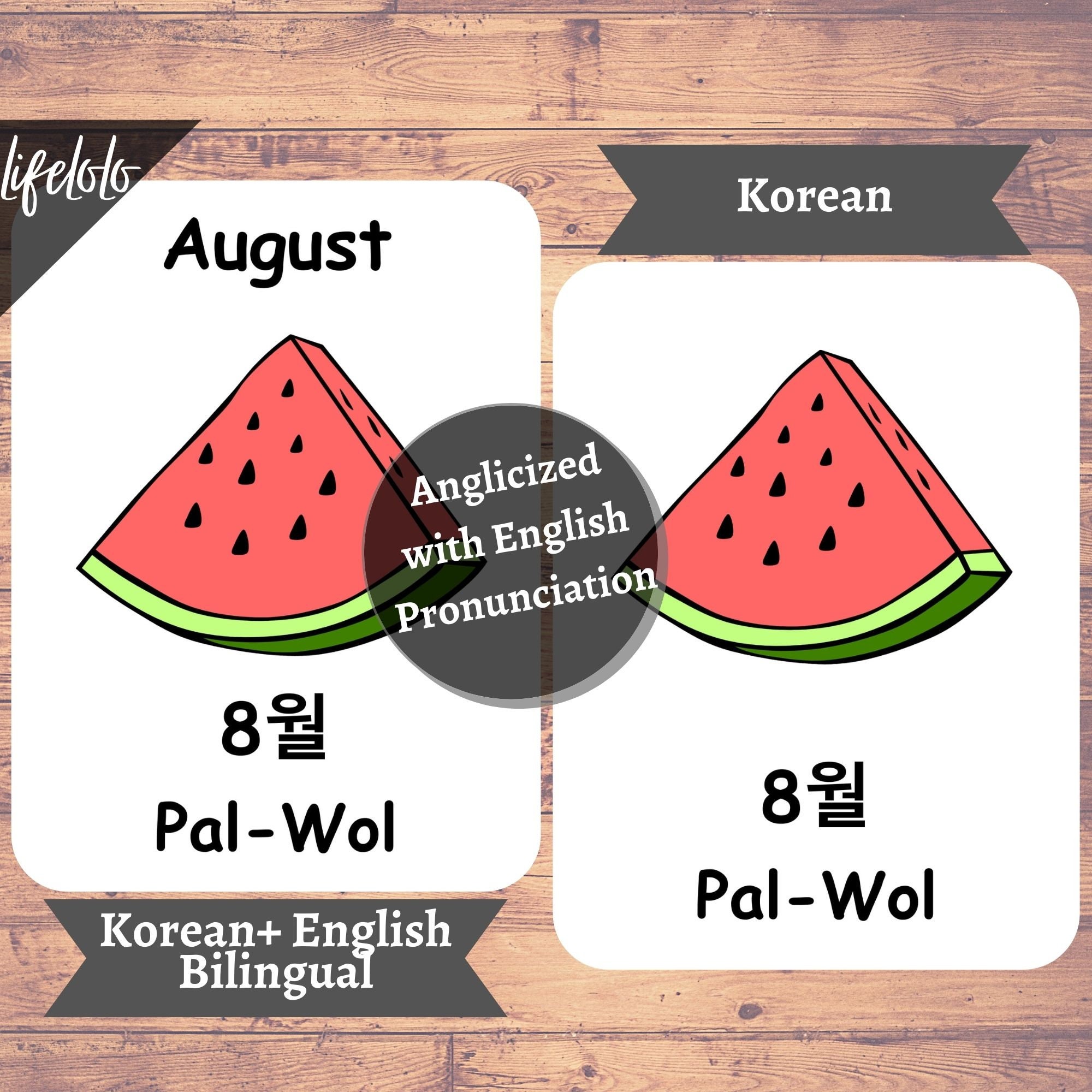 Months of the Year KOREAN Flash Cards 12 Bilingual Cards | Etsy