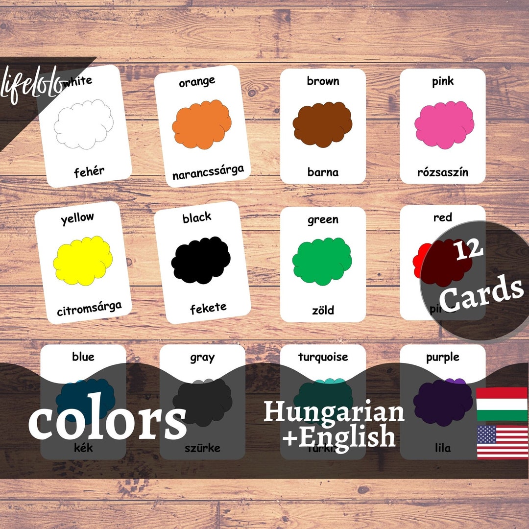Colors HUNGARIAN Version - English Bilingual Cards | 12 Hungarian Flash ...
