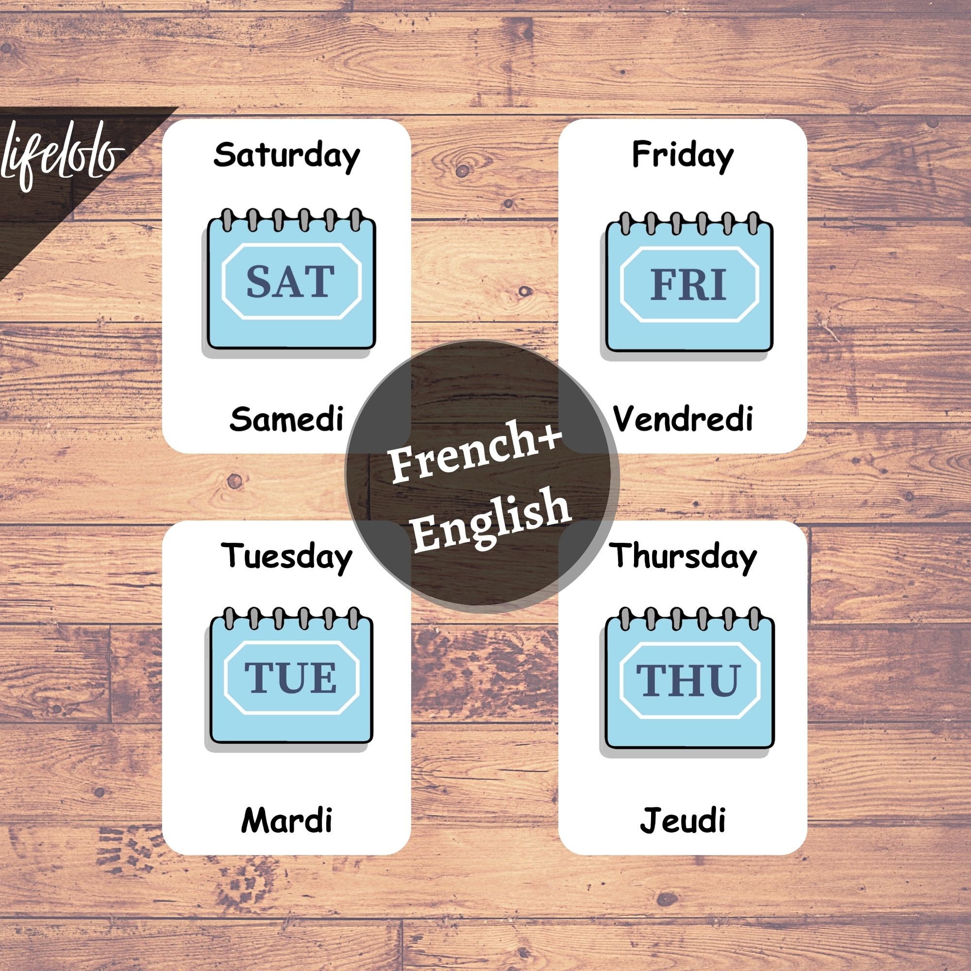 Days of the Week | FRENCH | English Bilingual Cards | 12 French Flash ...