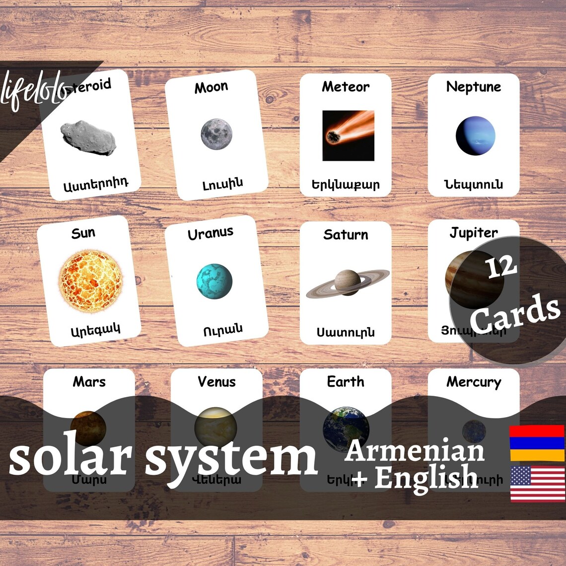 Solar System Armenian Flash Cards, English Bilingual Cards, Montessori ...