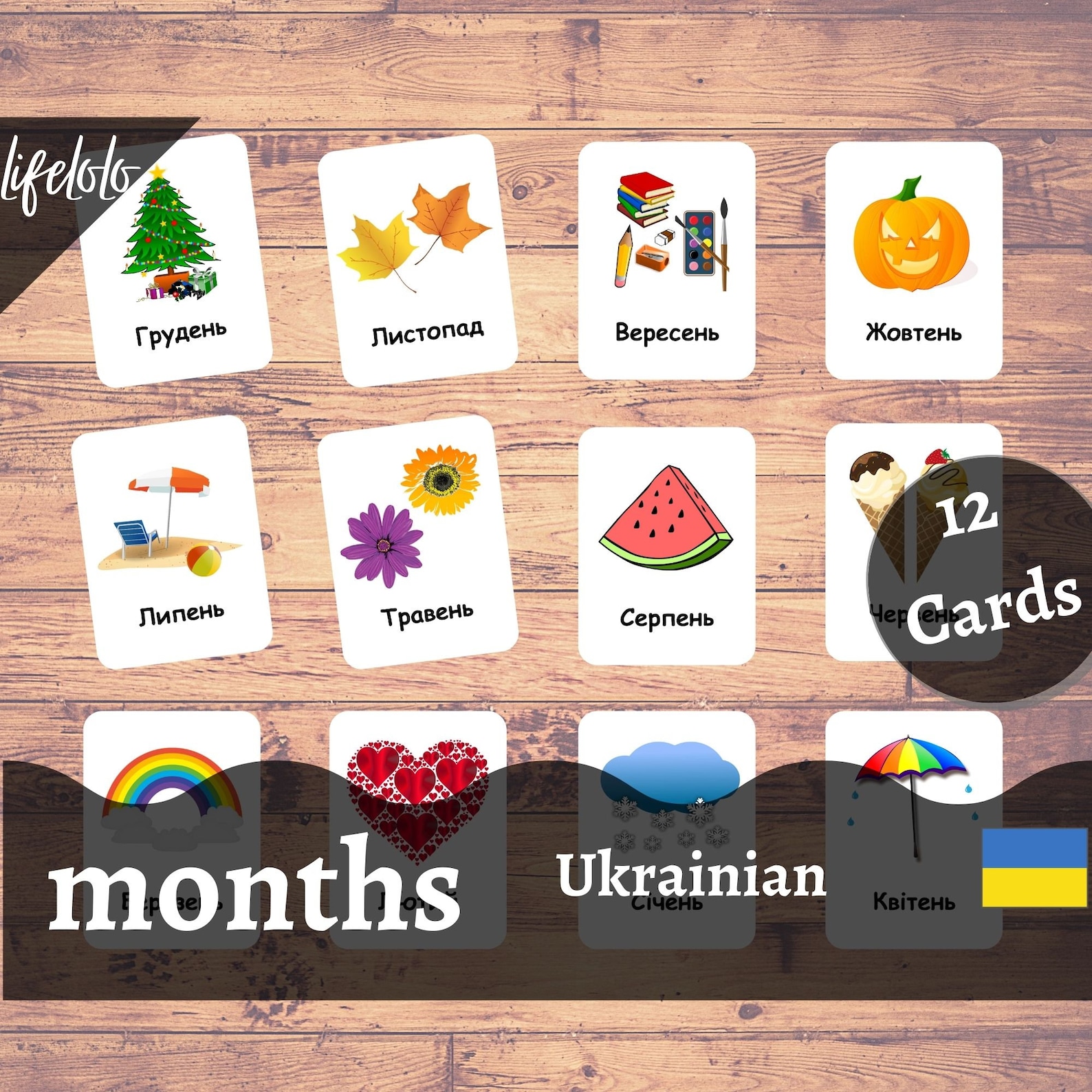 Months of the Year UKRAINIAN Flash cards 12 Bilingual Cards | Etsy