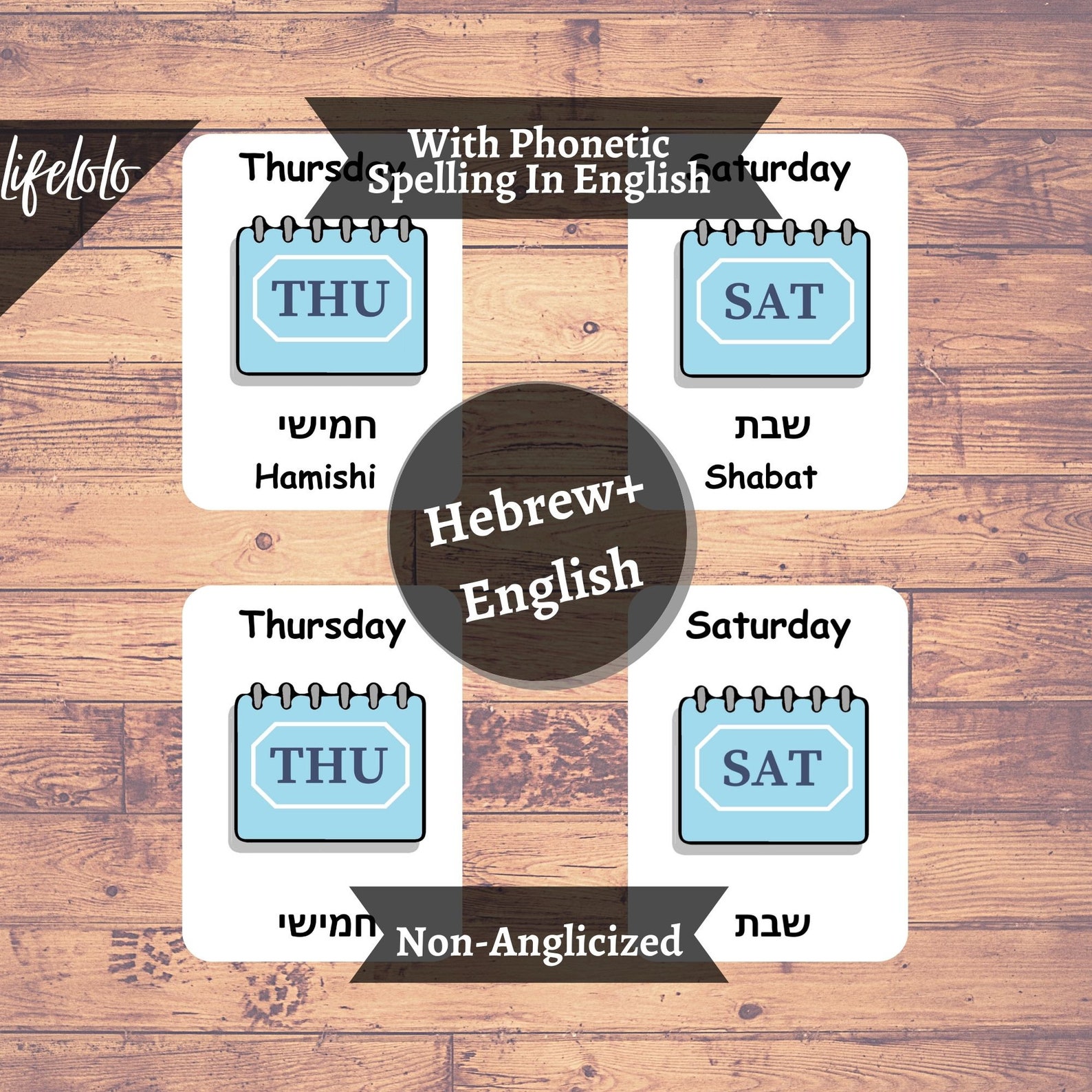 Days of the Week HEBREW English Bilingual Cards 12 - Etsy