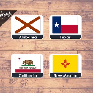 United States Flags, State Flash Cards, Montessori Cards, 3 Part Card ...