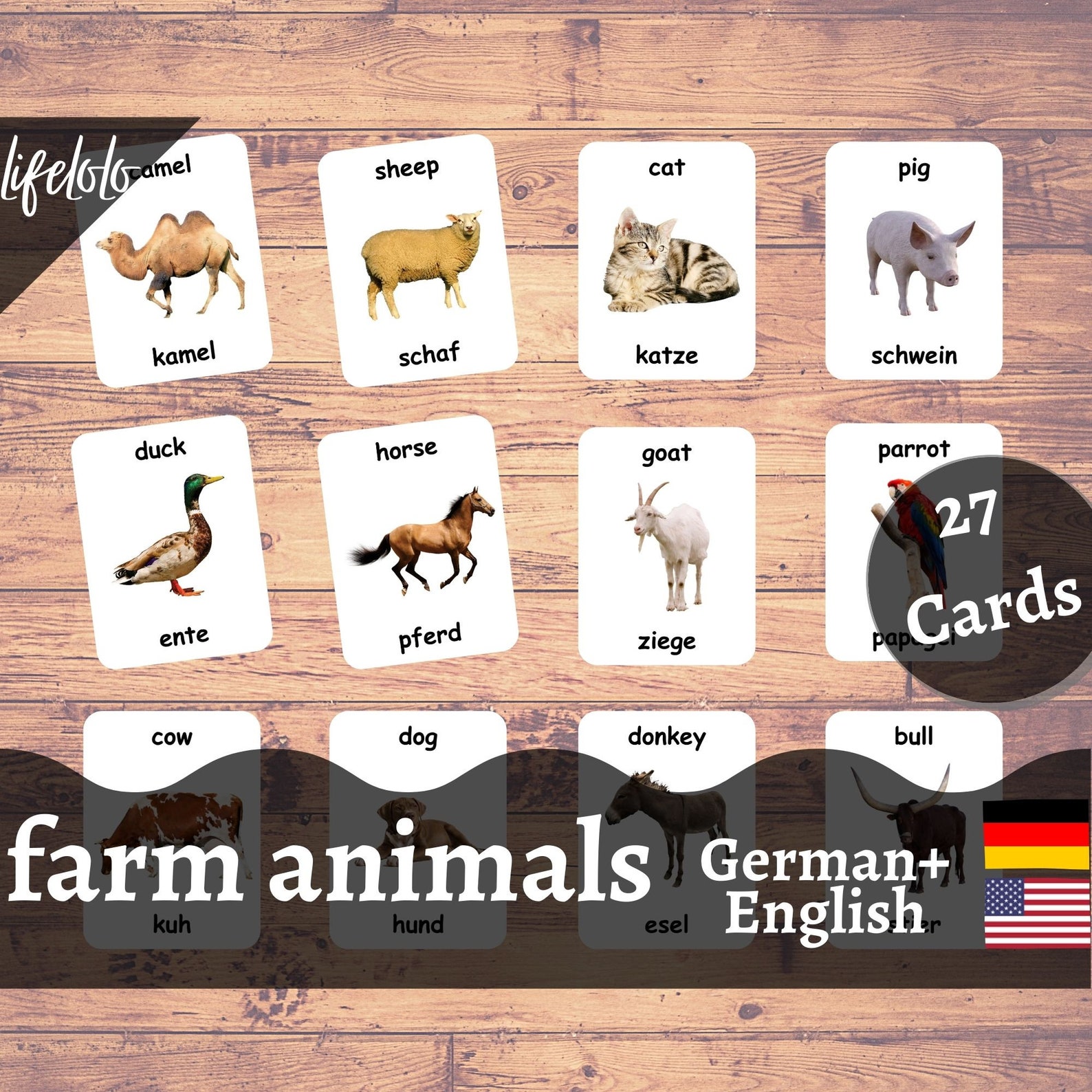 Farm Animals GERMAN English Bilingual Cards 27 German - Etsy