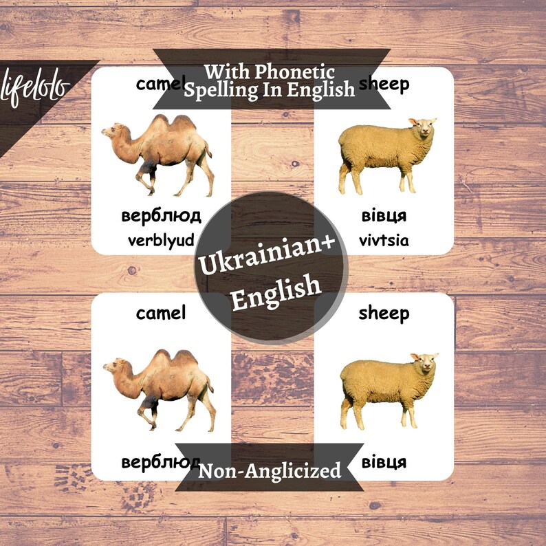 Farm Animals UKRAINIAN Flash Cards English Bilingual Cards | Etsy