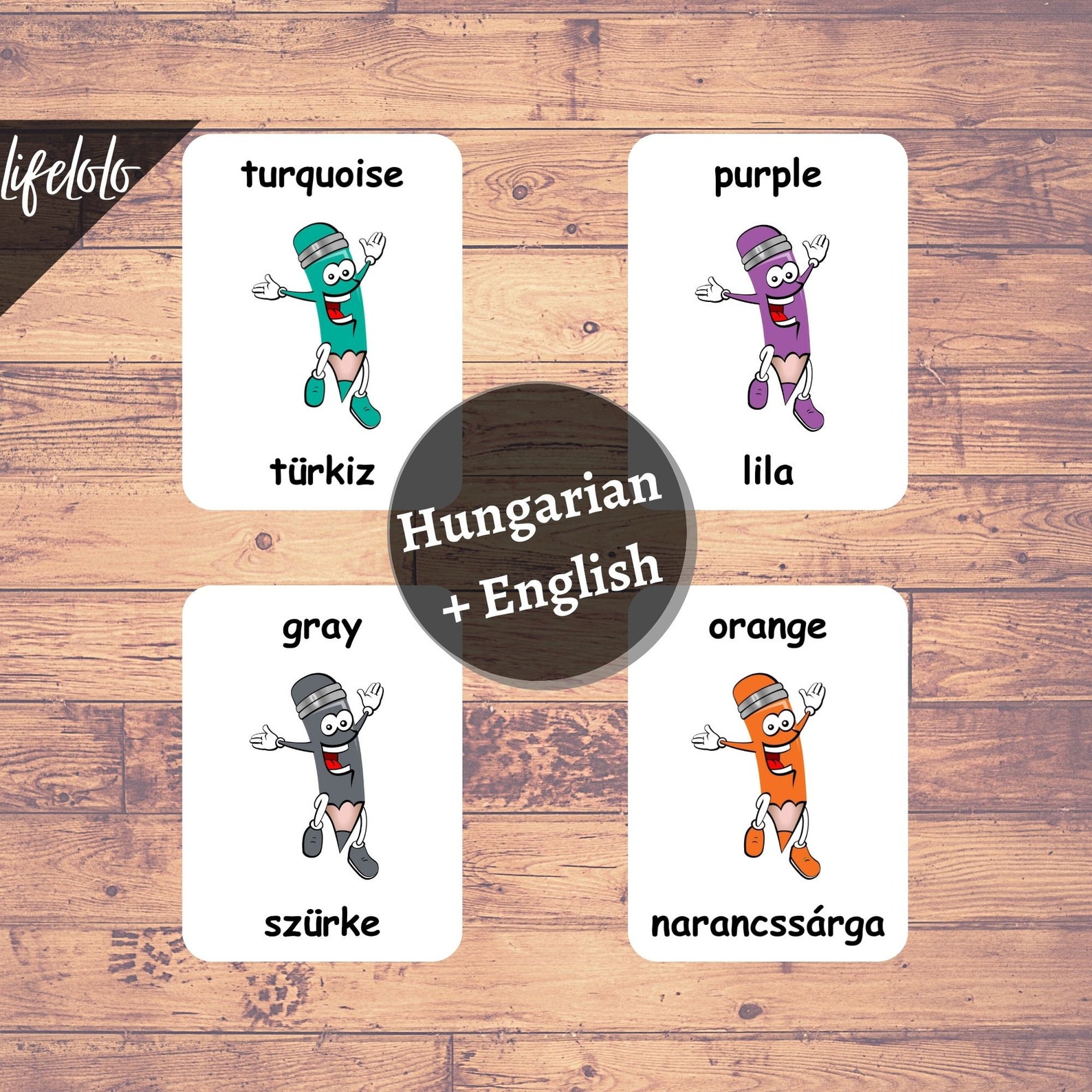 Colors HUNGARIAN Version - English Bilingual Cards | 12 Hungarian Flash ...
