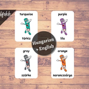 Colors HUNGARIAN Version - English Bilingual Cards | 12 Hungarian Flash ...