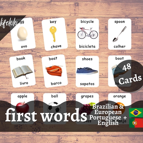 First Words PORTUGUESE Version English Bilingual Cards 48 | Etsy