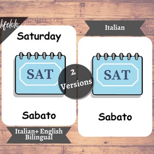 Days of the Week ITALIAN English Bilingual Cards 12 - Etsy