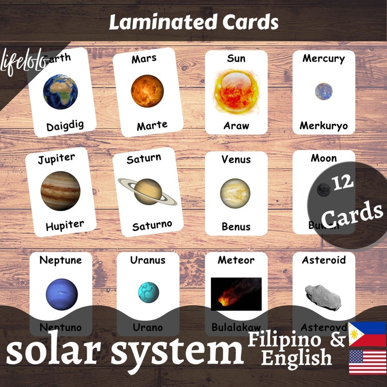 Printed Laminated Cards Solar System Flash Cards Bilingual - Etsy