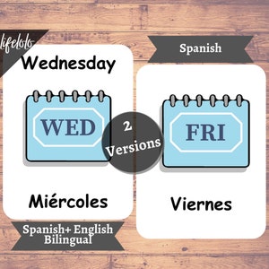 Days of the Week | SPANISH | English Bilingual Cards | 12 Spanish Flash ...