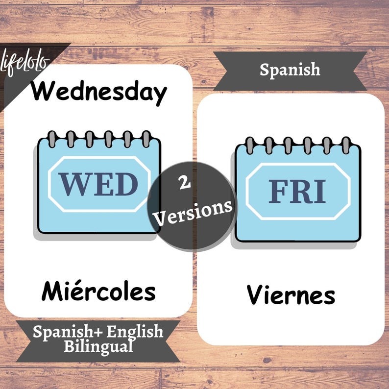Days of the Week SPANISH English Bilingual Cards 12 - Etsy