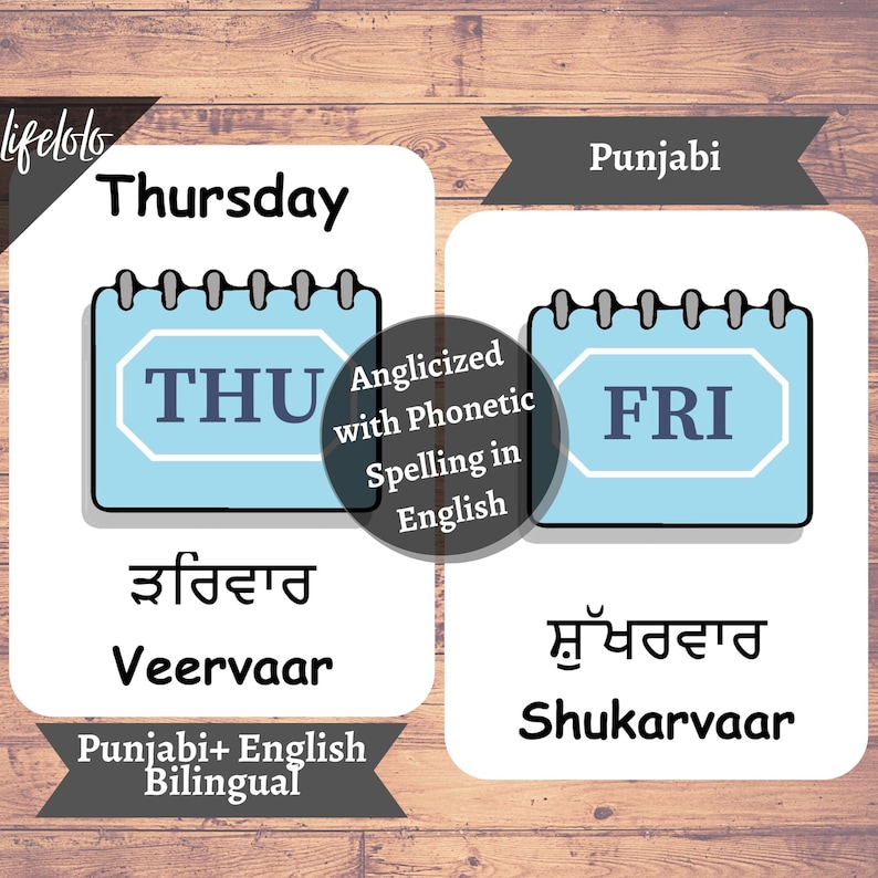 Days of the Week | PUNJABI | English Bilingual Cards | 12 Punjabi Flash ...