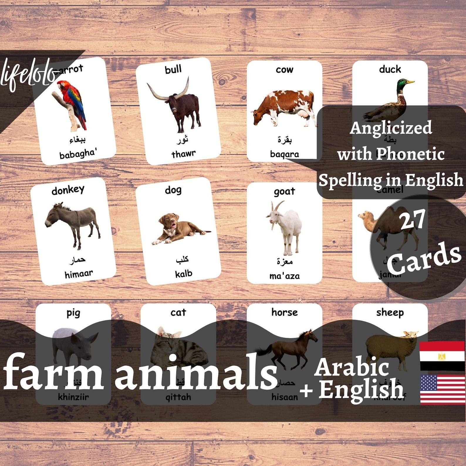 Farm Animals ARABIC English Bilingual Cards 27 Arabic - Etsy