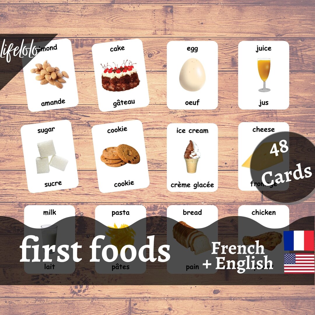 First Foods - FRENCH, 48 French Flash Cards, English Bilingual Cards ...