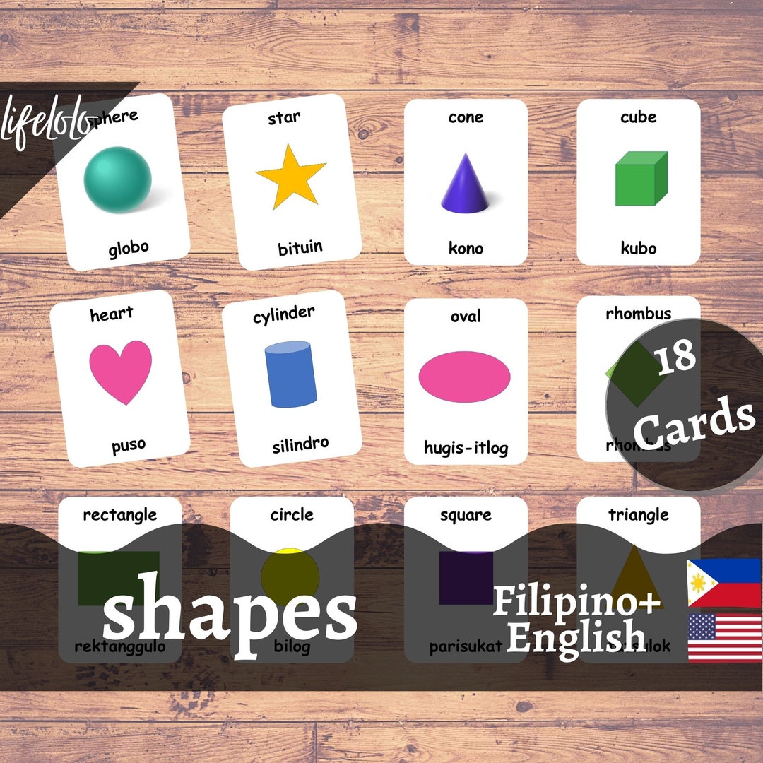 Shapes FILIPINO Flash Cards | English Bilingual Cards | Geometric ...