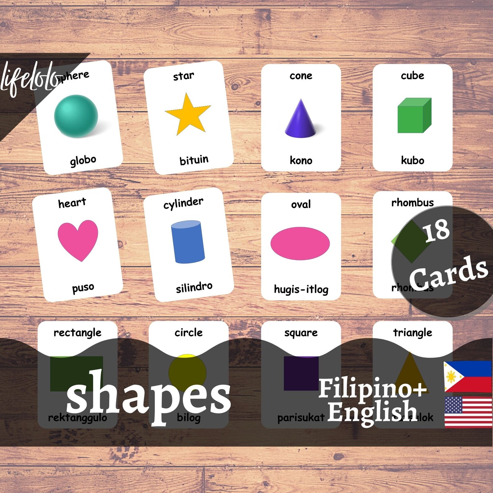 Shapes FILIPINO Flash Cards English Bilingual Cards - Etsy Canada