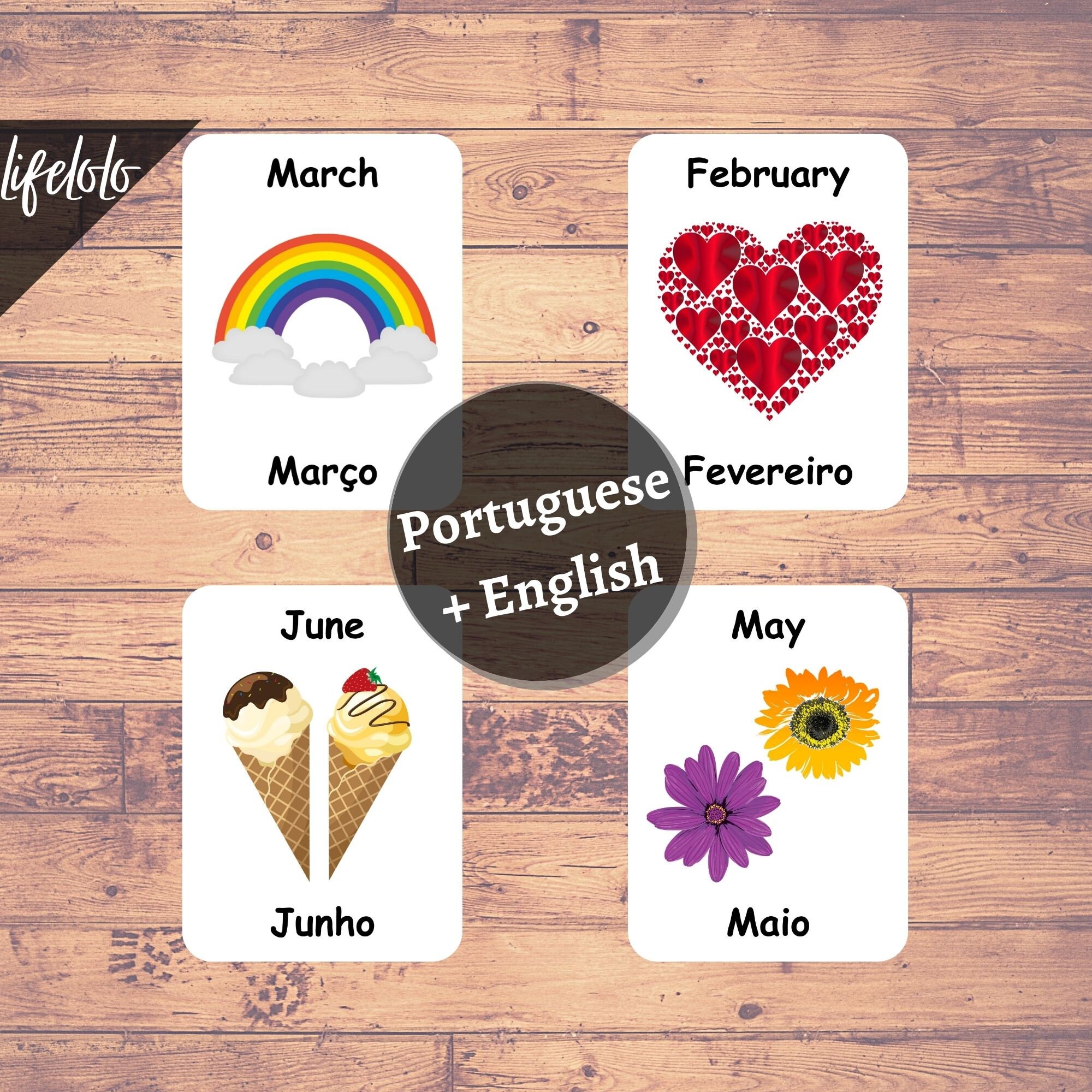 Months of the Year PORTUGUESE Flash Cards 12 Bilingual Cards - Etsy