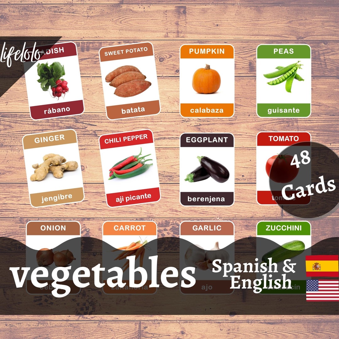 Vegetables SPANISH Printable, Bilingual English Spanish, Real Pictures ...