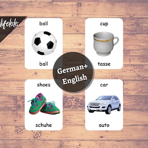 First Words GERMAN Version - English Bilingual Cards | 48 German Flash ...