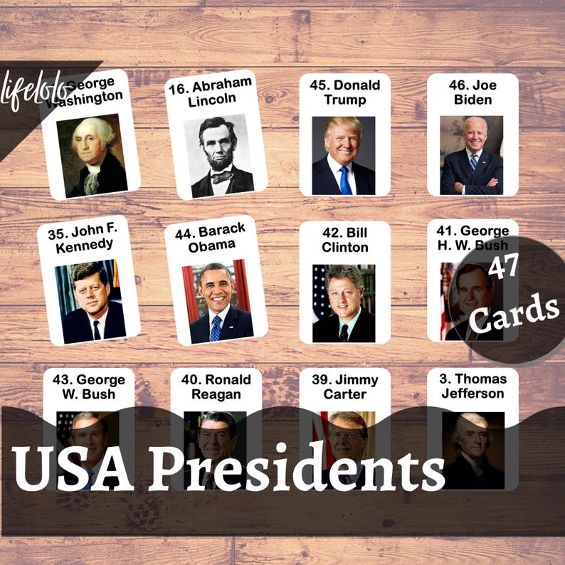 United States Presidents in ORDER, 47 Presidents Flash Cards, American ...