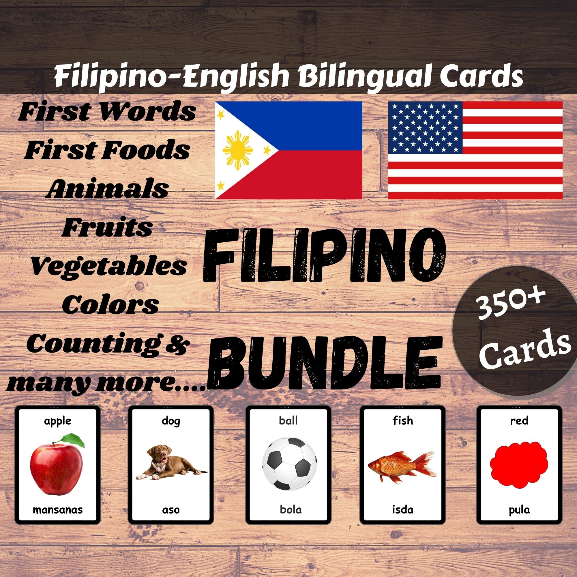 FILIPINO Flash Cards BUNDLE Tagalog English Bilingual Cards | Etsy