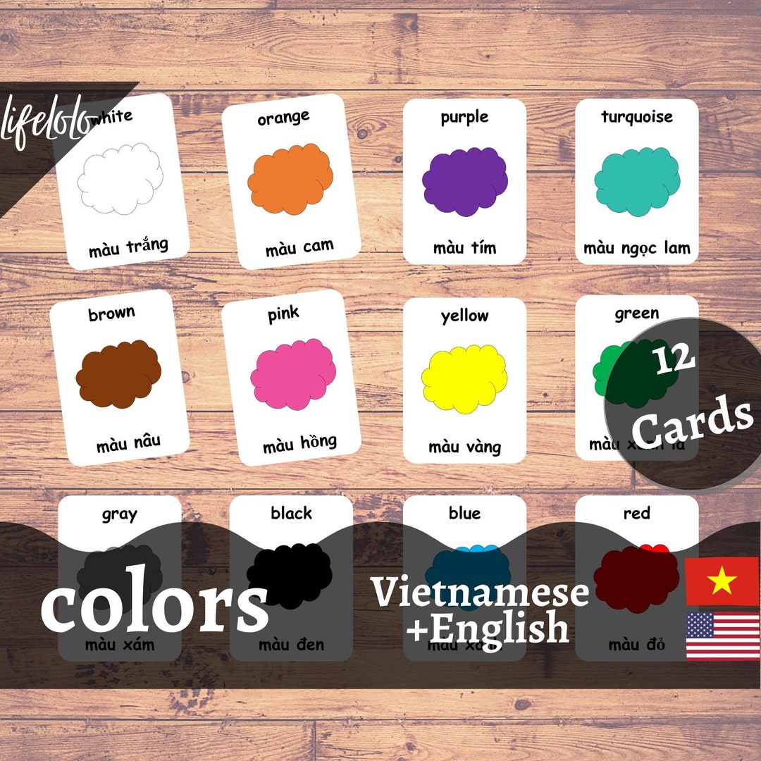 Colors VIETNAMESE Version - English Bilingual Cards | 12 Vietnamese ...