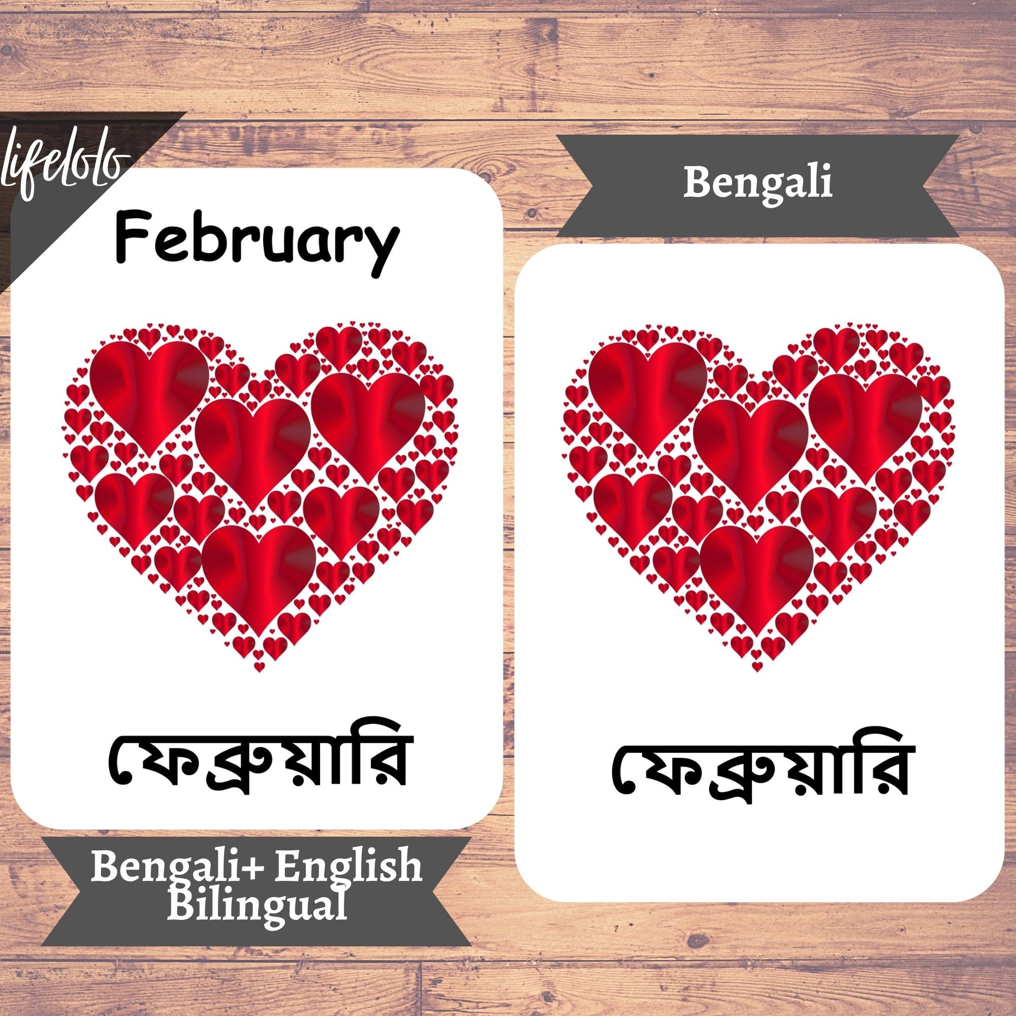Months of the Year Bengali Flash Cards 12 Bilingual Cards | Etsy India